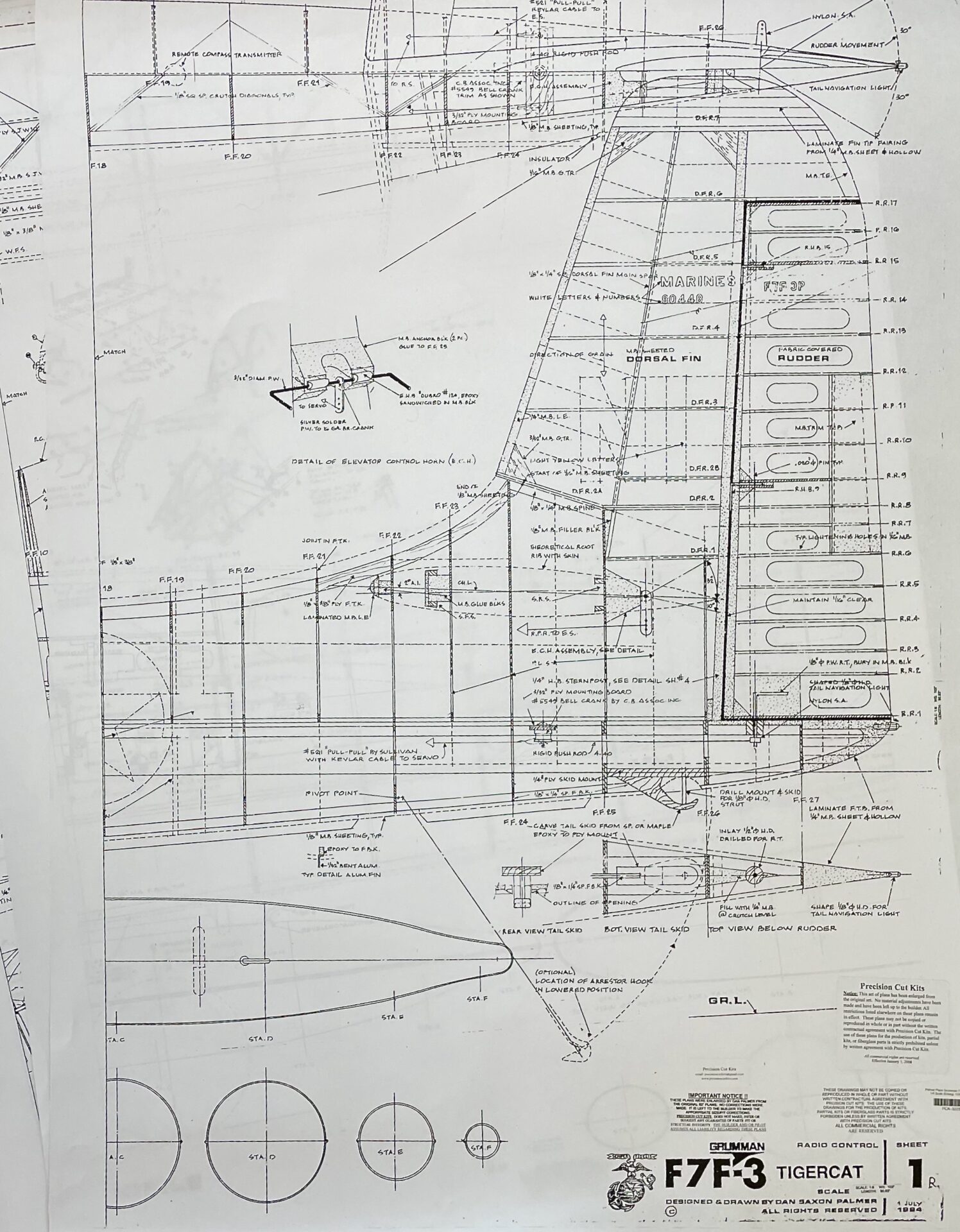 Grumman F7F-3 Tigercat 1/6 Scale Plan Set (Enlarged) (103”) & Building ...