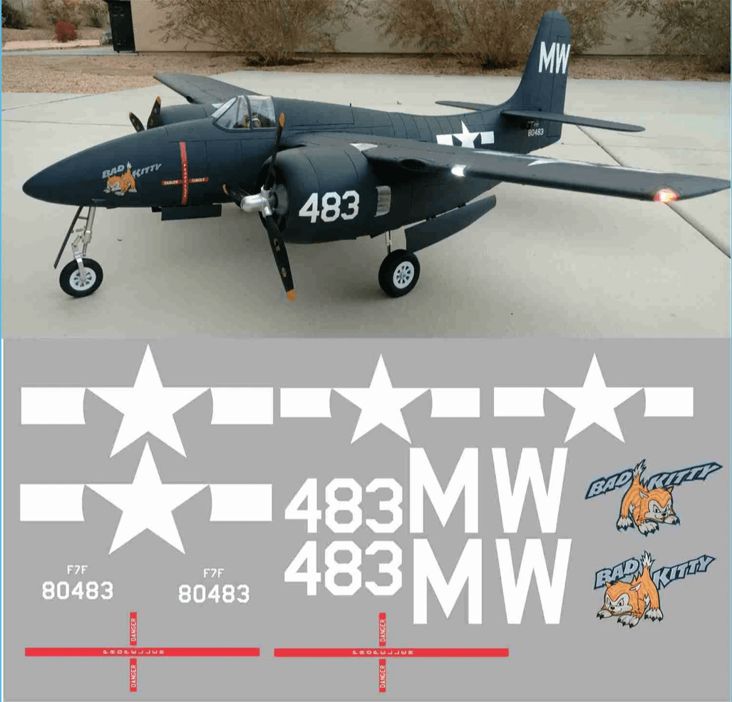 Grumman F7F-3 Tigercat (103”) 1/6 Scale Vinyl Graphics Sets - Precision ...
