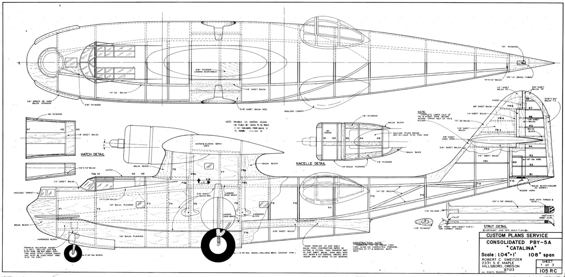 Consolidated PBY-5A Catalina (108”) Plan Set - 105RC - Precision Cut Kits