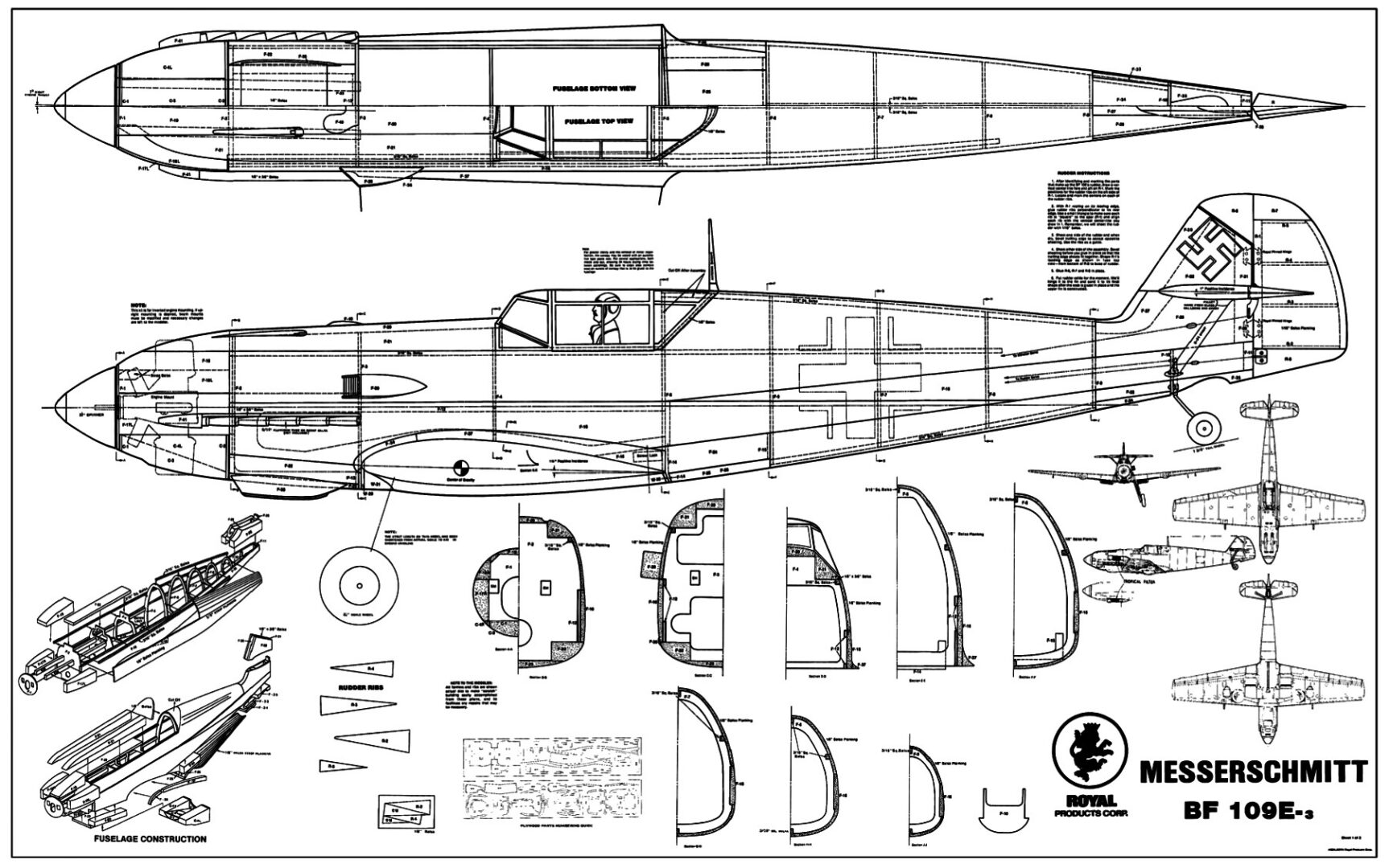 Royal Products - Messerschmitt BF-109E-3 (61.25") Plan Set & Manual ...