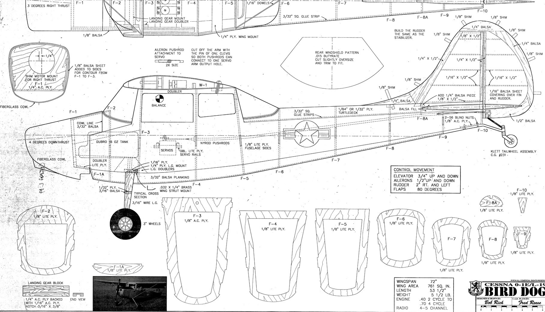 (RCM) Cessna O-1E / L-19 Bird Dog (72") Plan Set - Precision Cut Kits