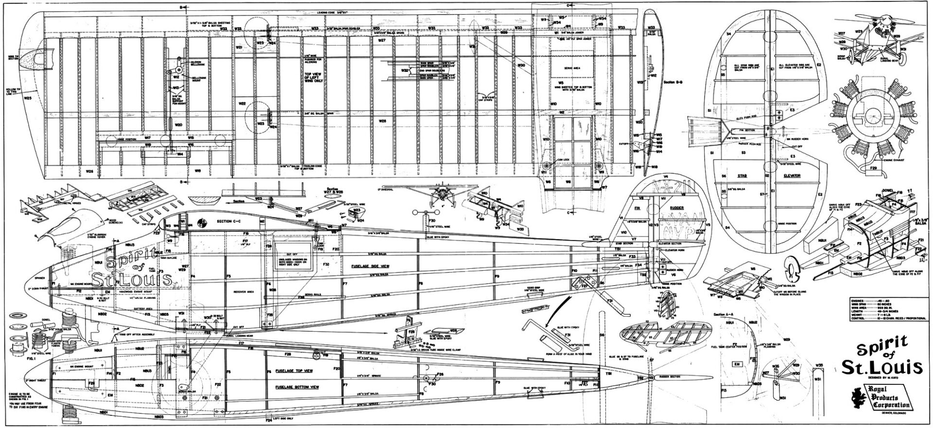 Royal Products - Spirit of St. Louis (80") Plan Set - Precision Cut Kits
